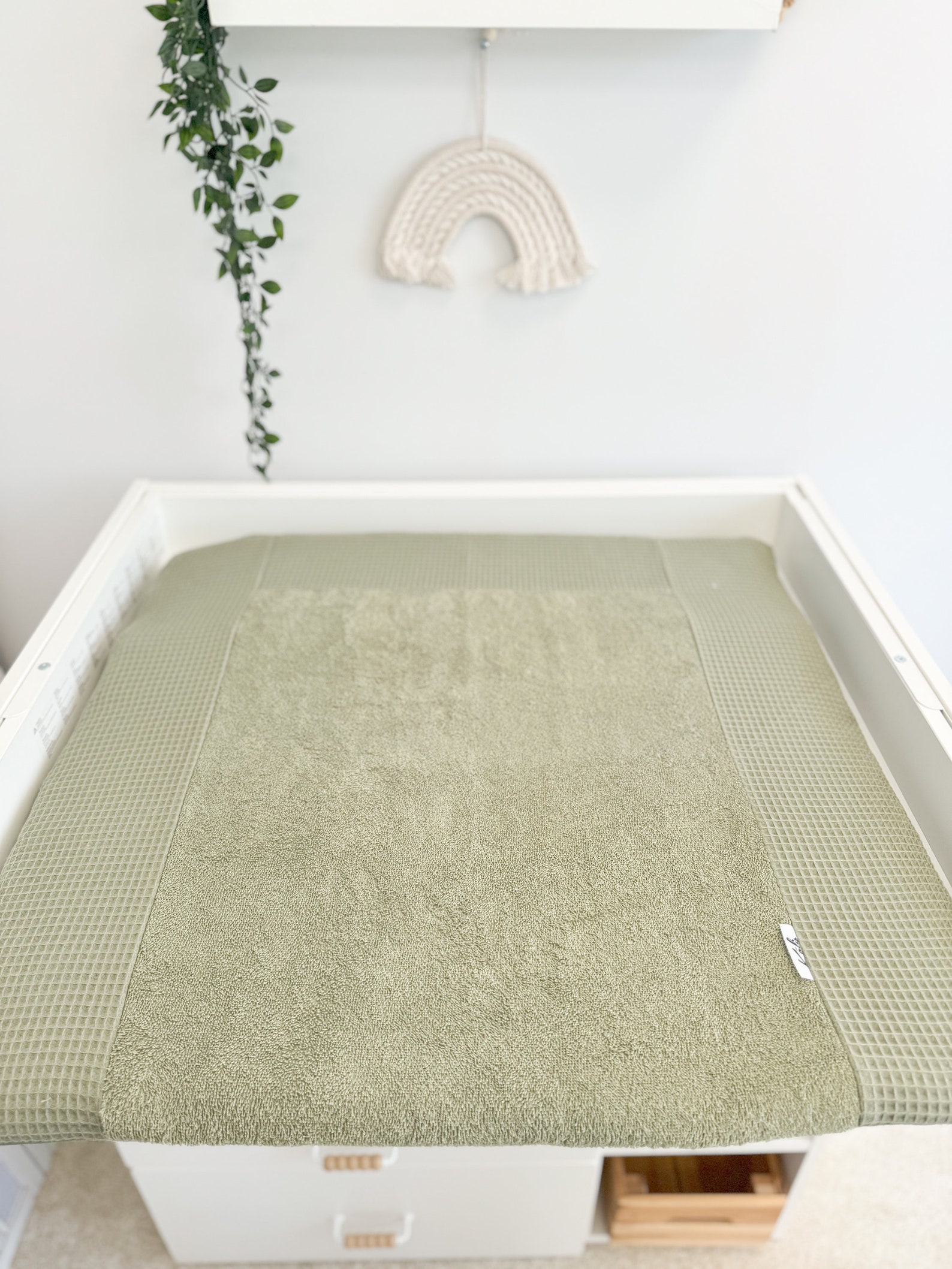 Sage Green Changing Mat, Cotton Solid Print Changing Pad With Long ...