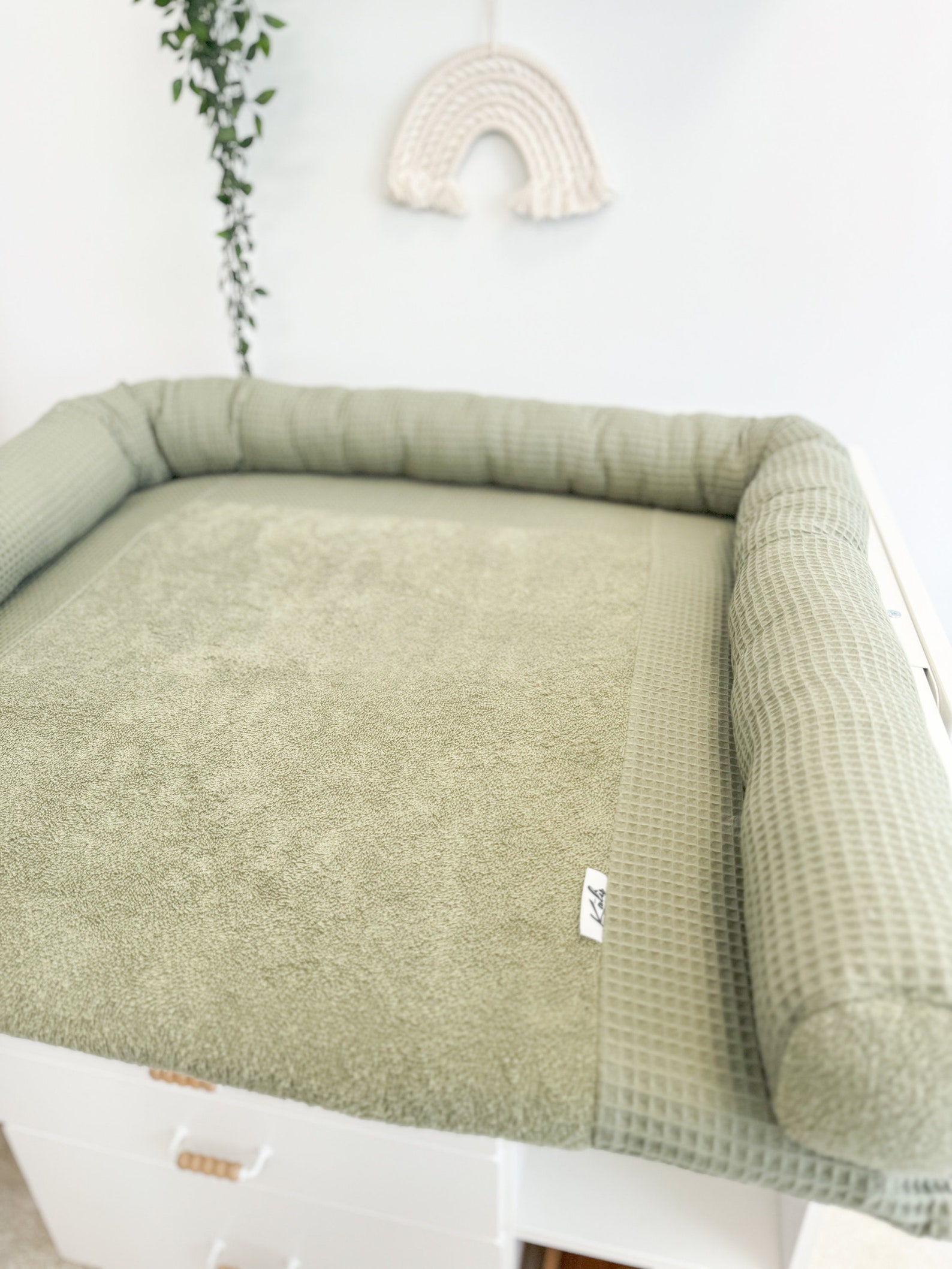 Sage Green Changing Mat, Cotton Solid Print Changing Pad With Long ...