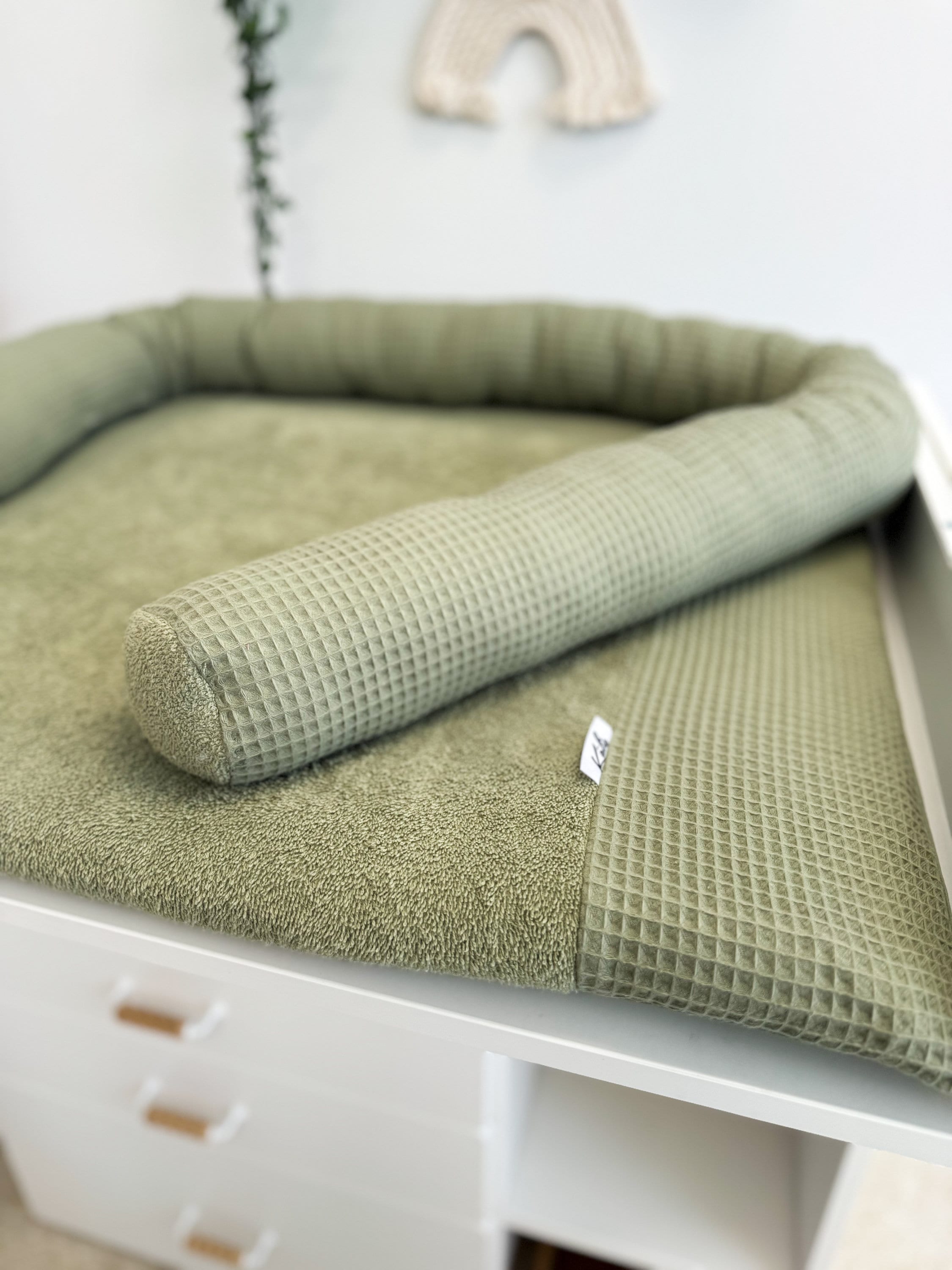 Sage Green Changing Mat, Cotton Solid Print Changing Pad With Long ...