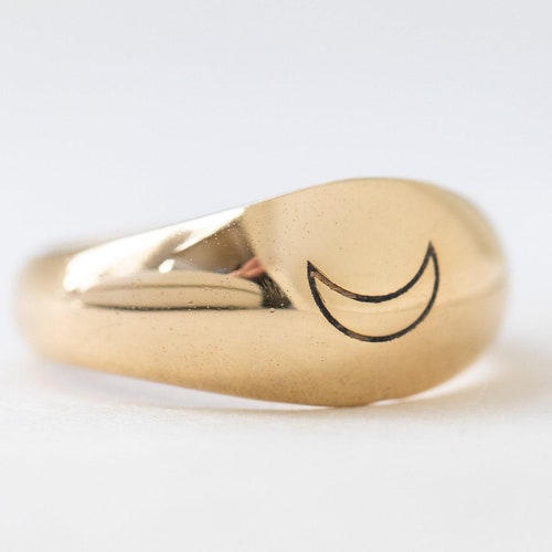 Engraved Moon Ring in 14K Gold Plated Brass Astrology - Etsy
