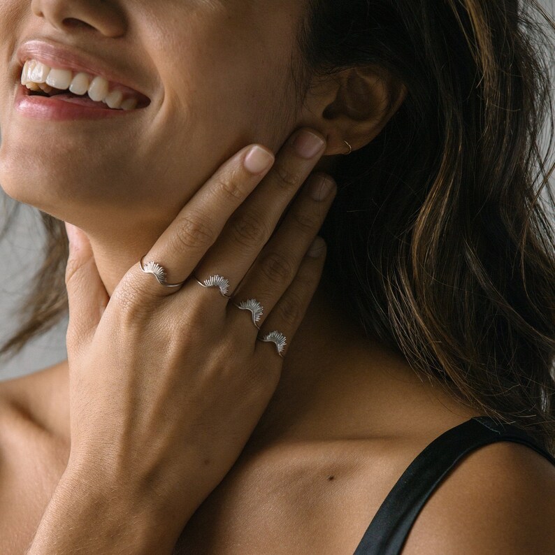 Rising Sun Ring in Rhodium Plated Sterling Silver Astrology - Etsy