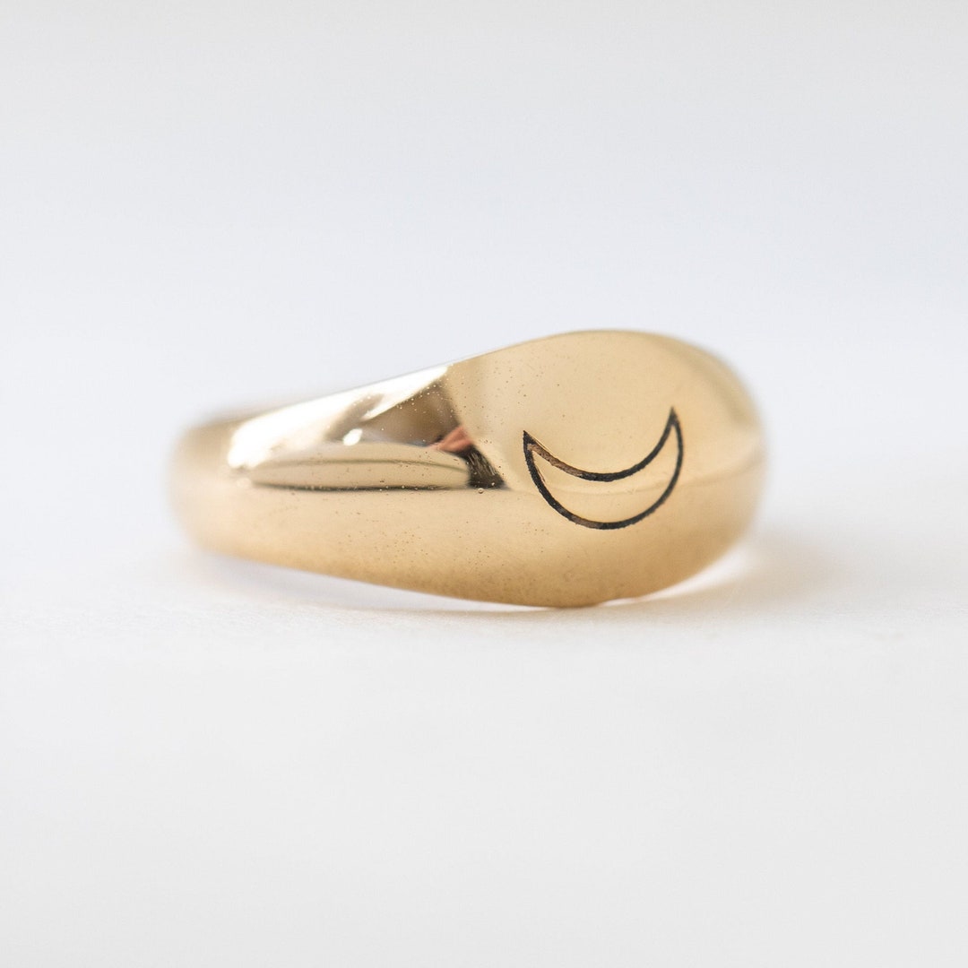 Engraved Moon Ring in 14K Gold Plated Brass - Astrology - Zodiac ...
