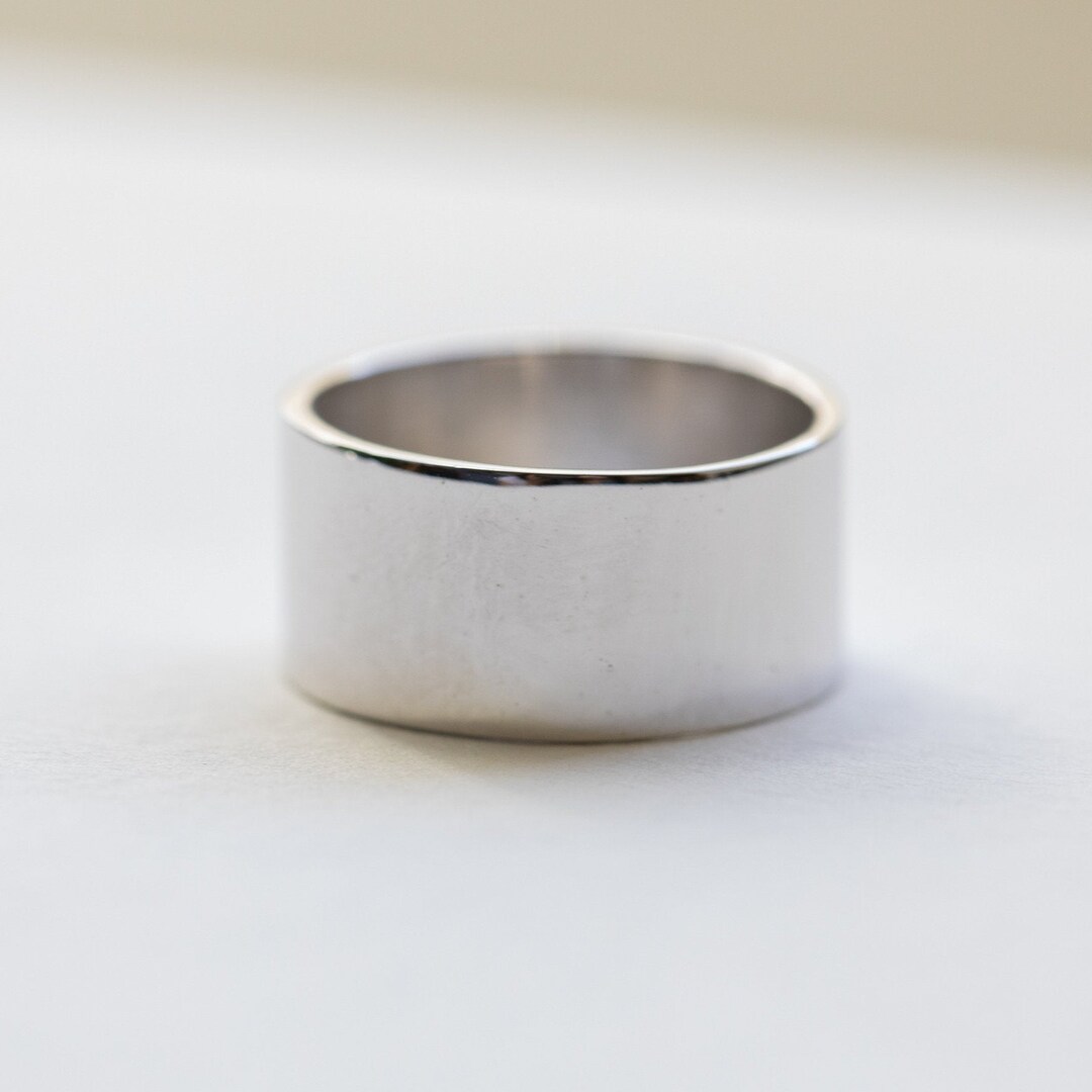 Thick Logo Ring in Rhodium Plated Sterling Silver - Logo Engraved ...