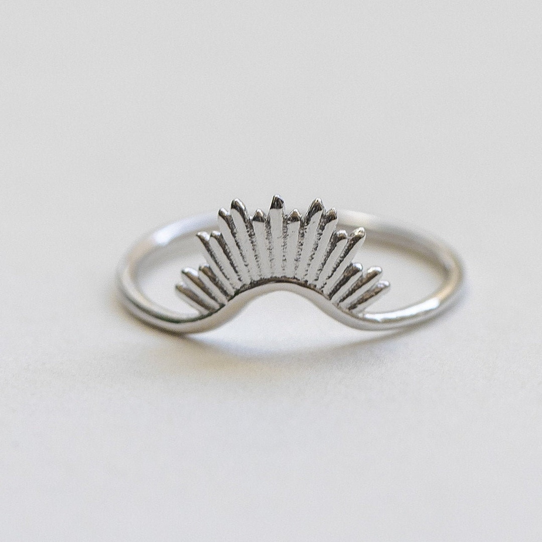 Rising Sun Ring in Rhodium Plated Sterling Silver - Astrology - Zodiac ...