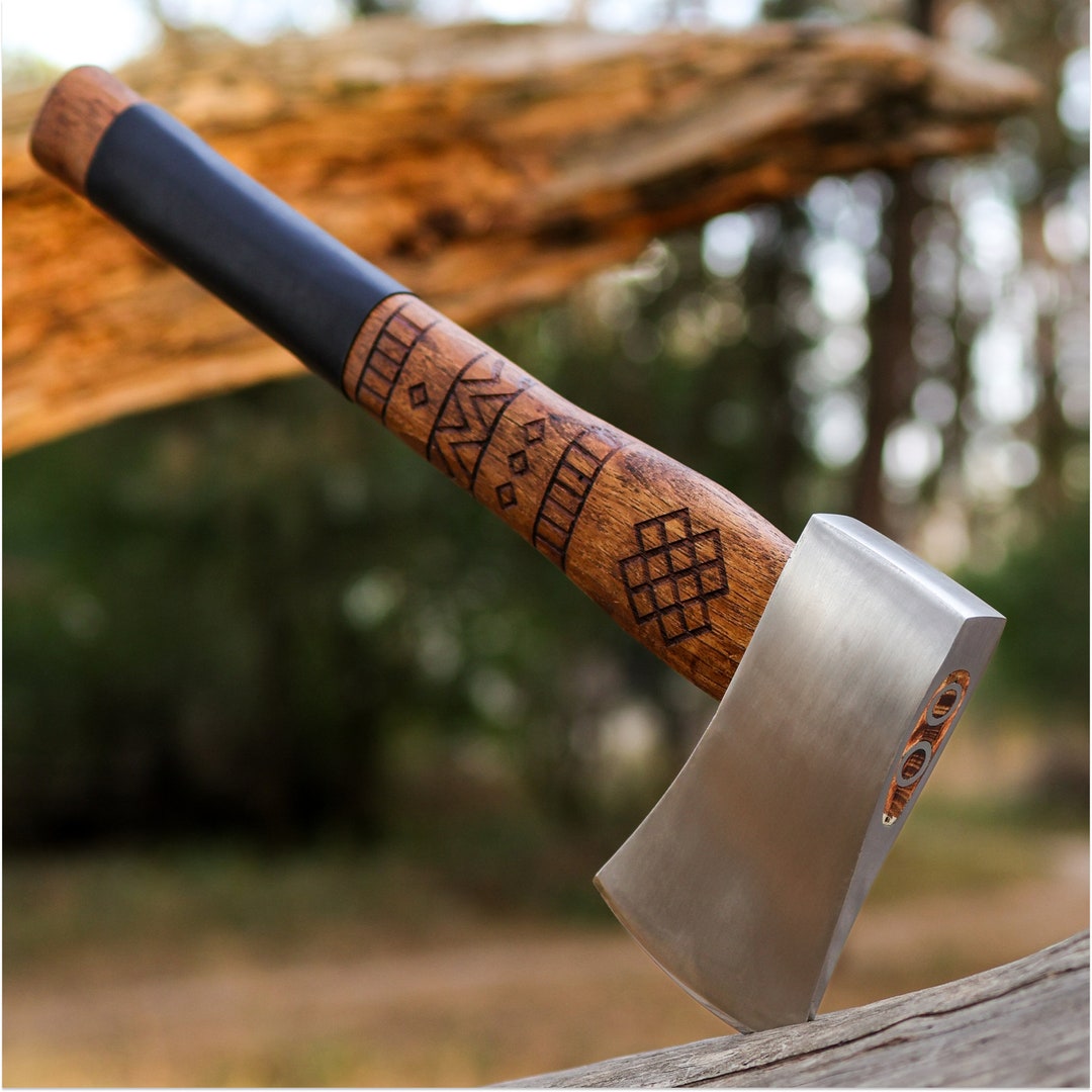 Viking Throwing Axe Compact Hatchet 15.74'' With Carved Wooden Handle ...
