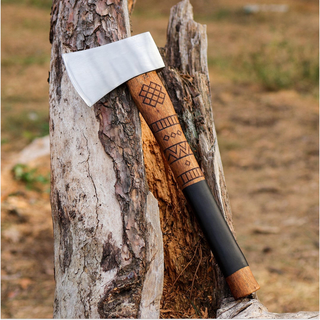 Throwing Axe Viking Hatchet With Carved Wooden Handle Perfect for ...