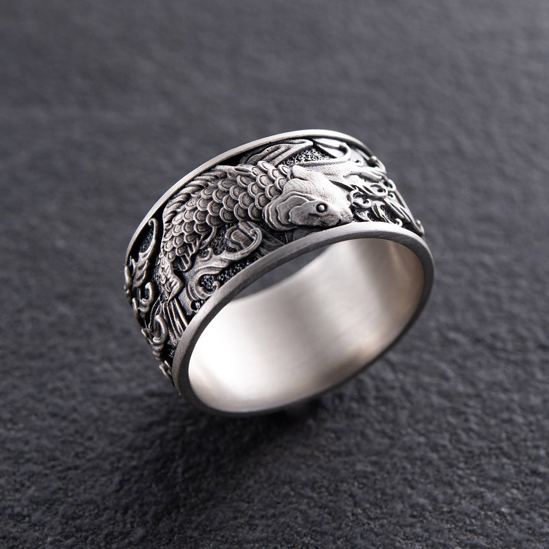 925 Silver Koi Fish Ring, Japanese Style Ring, Japanese Jewelry, Silver ...