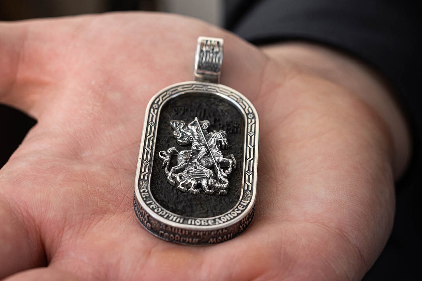 St George Medallion With Ebony Silver Pendant George the - Etsy