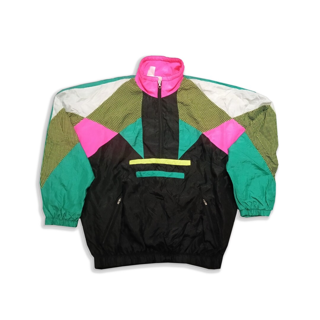 Vintage Tracksuit Jacket 90s, Colorblock Tracktop Abstract Shiny Gabber ...