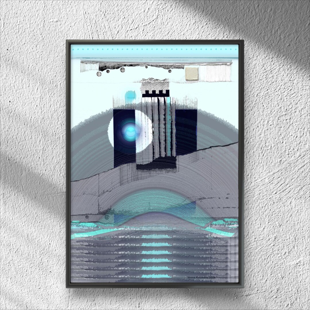 WATER OVERFLOW No2, Digital Download File, Modern Art, Grey Turquoise ...