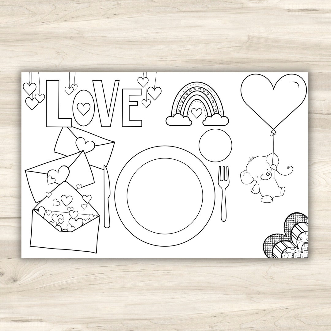 Valentines Placemat Coloring Page Printable Activity Page for Kids ...