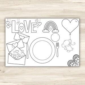 Valentines Placemat Coloring Page Printable Activity Page for Kids ...