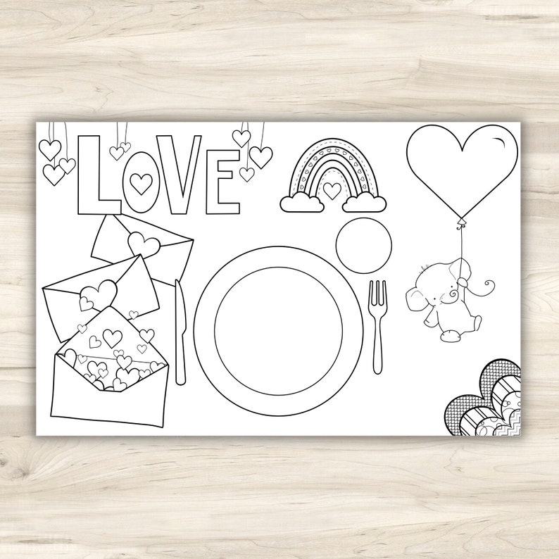Valentines Placemat Coloring Page Printable Activity Page for Kids ...