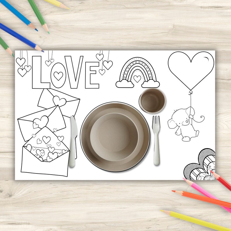 Valentines Placemat Coloring Page Printable Activity Page for Kids ...