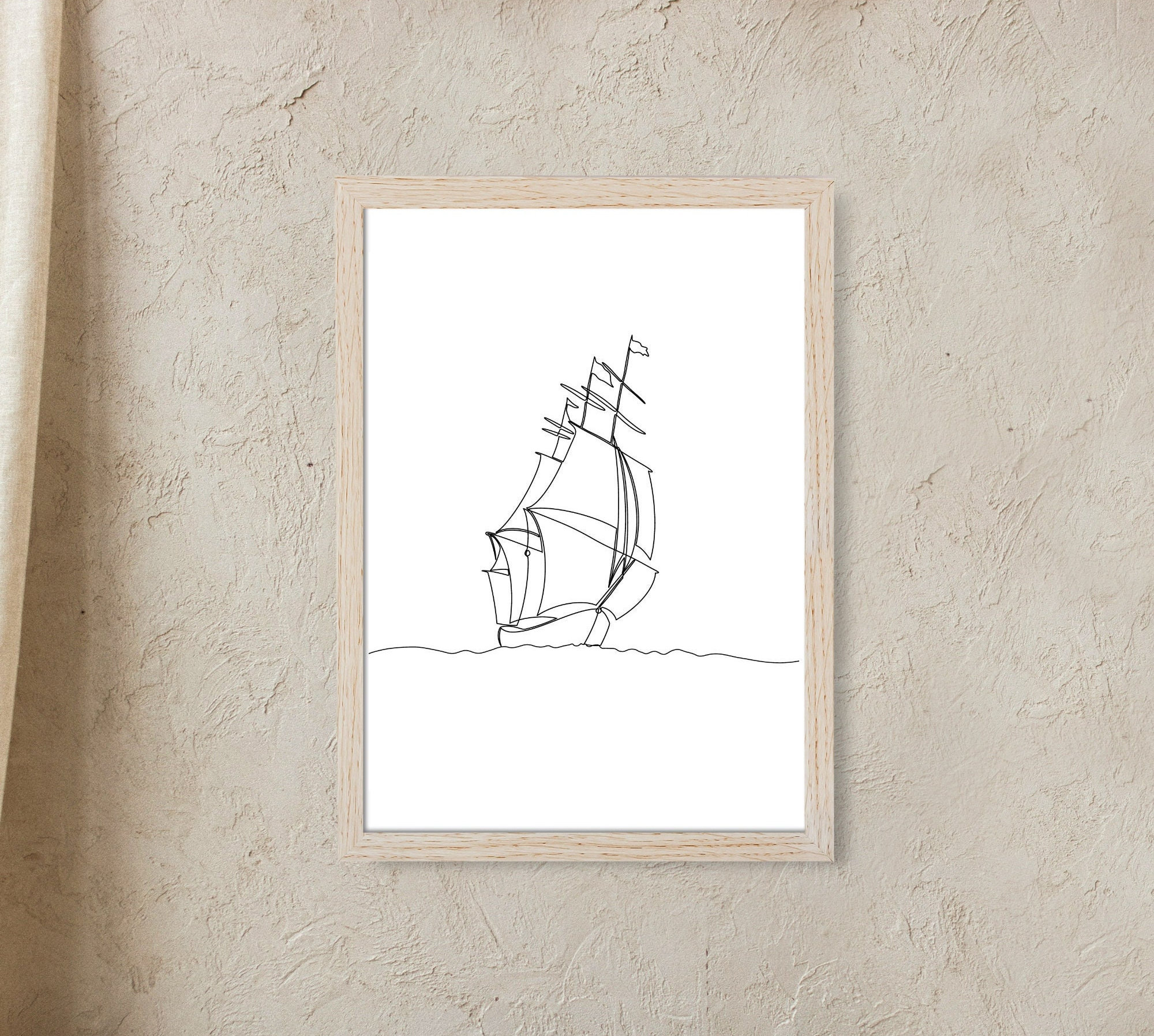 Tall Ship Line Art. Unique Printable Drawing Wall Decor. Nautical ...