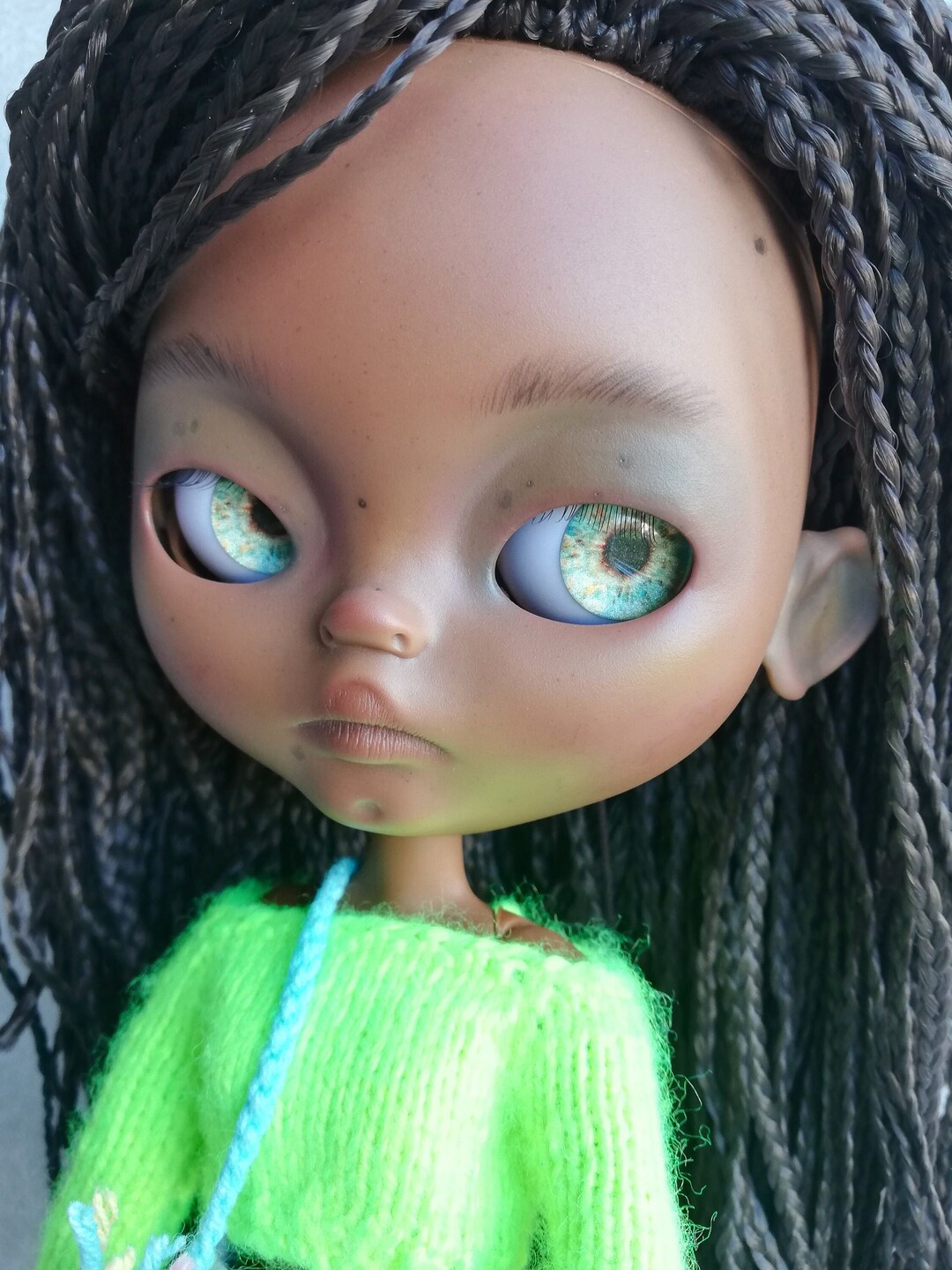 Blythe Custom Doll, Asian Sculpting Face, Brown Braids Hair, Superdark Skintone, Tbl, Interior ...