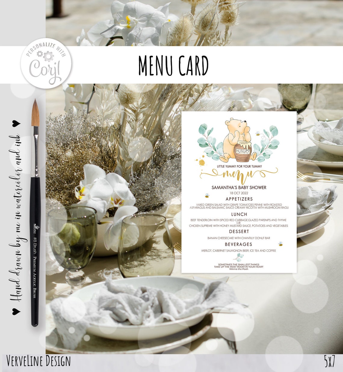 Classic Winnie the Pooh Editable Menu Card Birthday Baby - Etsy