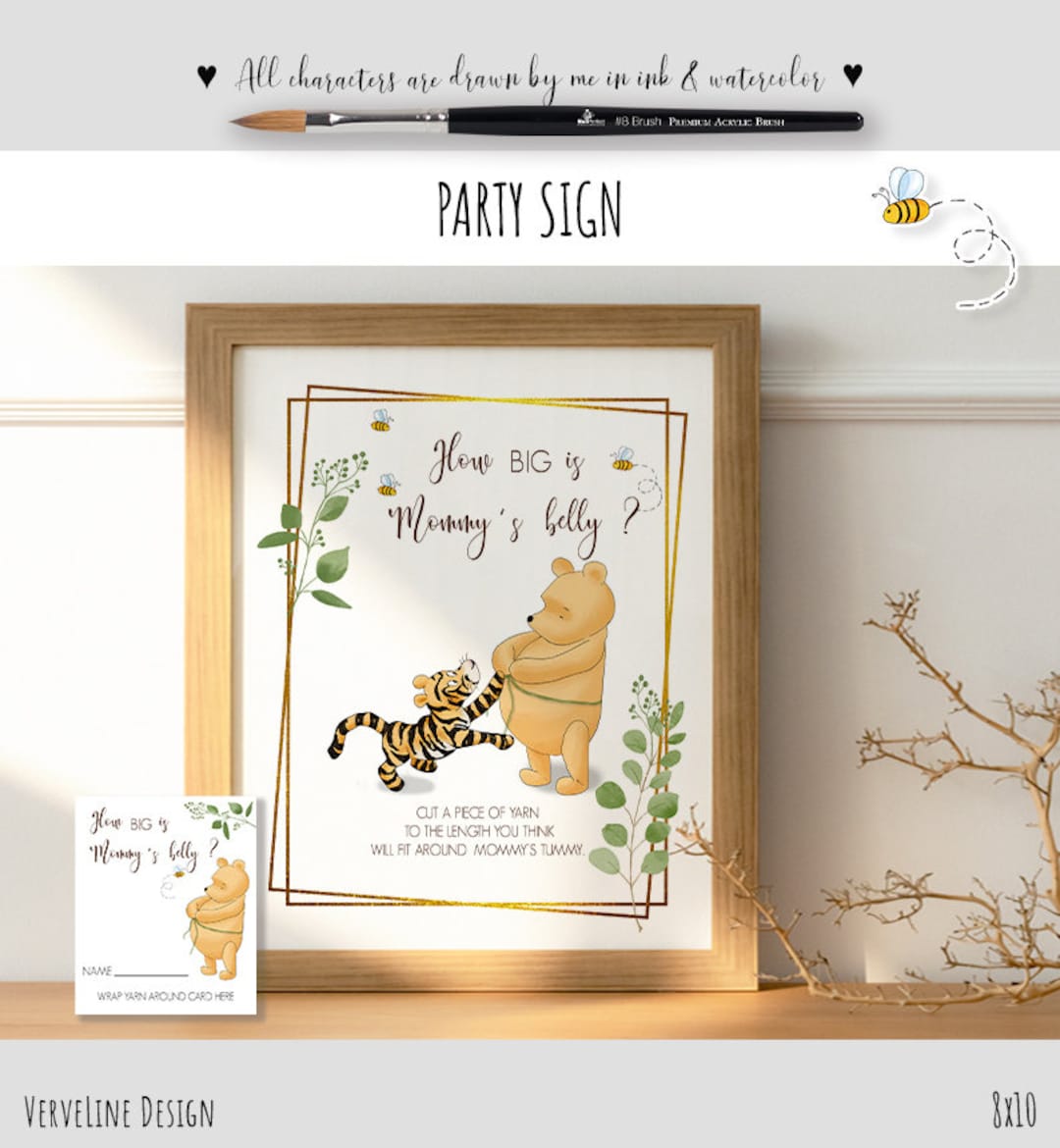 How Big is Mommy's Belly? Classic Winnie the Pooh Baby Shower Game Sign ...