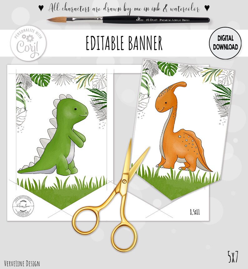 Editable Happy Birthday Banner Dinosaur Dino Roar Birthday Boy | Etsy