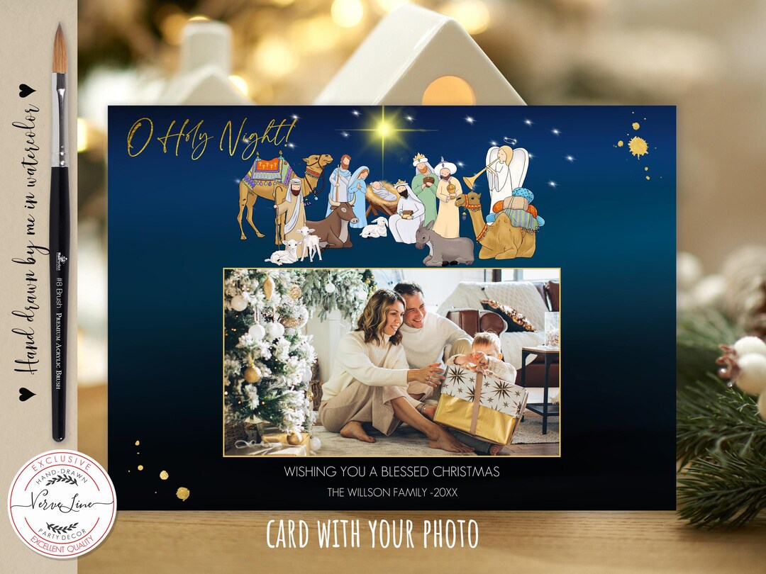 Editable Nativity Scene Christmas Card With Your Photo O Holy Night ...