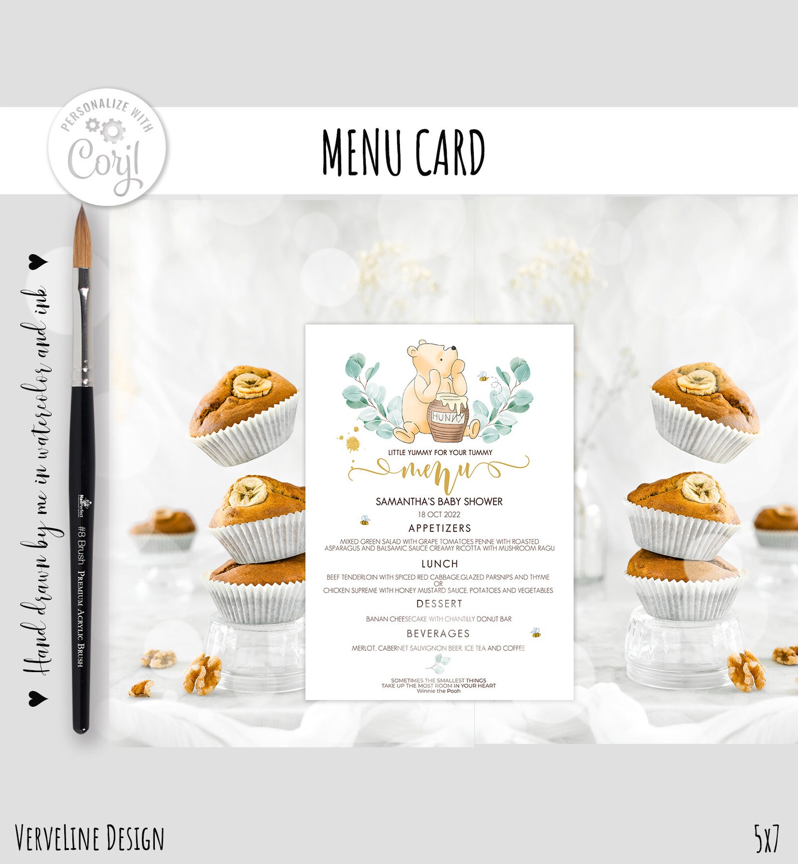 Classic Winnie the Pooh Editable Menu Card Birthday Baby - Etsy