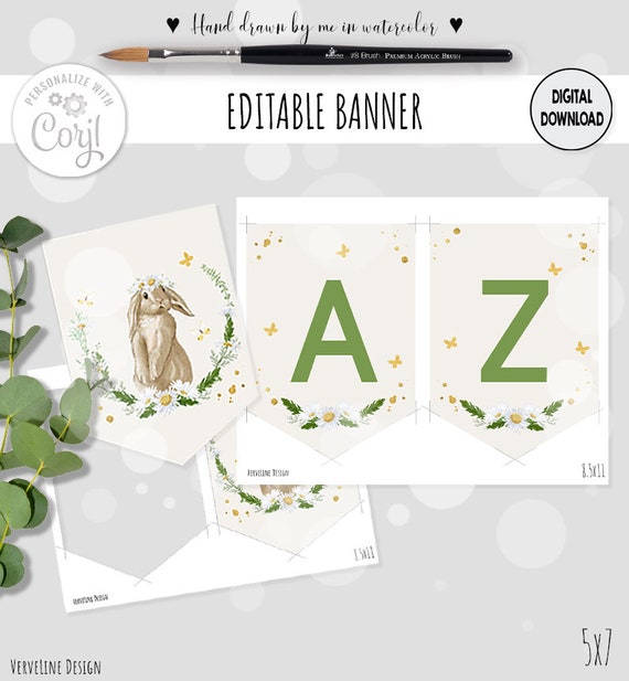 Banners & Signs Bunny with daisies Floral Watercolor Gold Splash Design ...