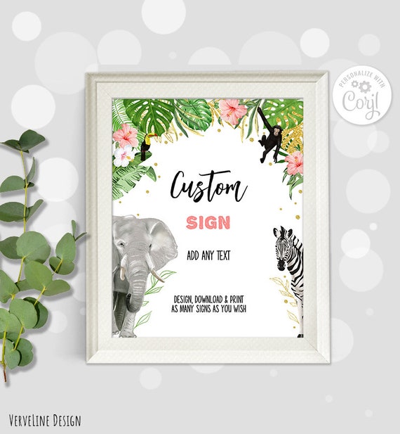Paper & Party Supplies Editable gold jungle animals party sign set edit ...