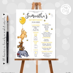 Editable Milestone Board Classic Winnie the Pooh 1st Birthday Boy Girl ...