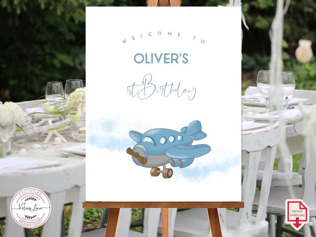 Editable Welcome Sign Airplane for a Birthday Boy | ANY AGE Blue Plane ...