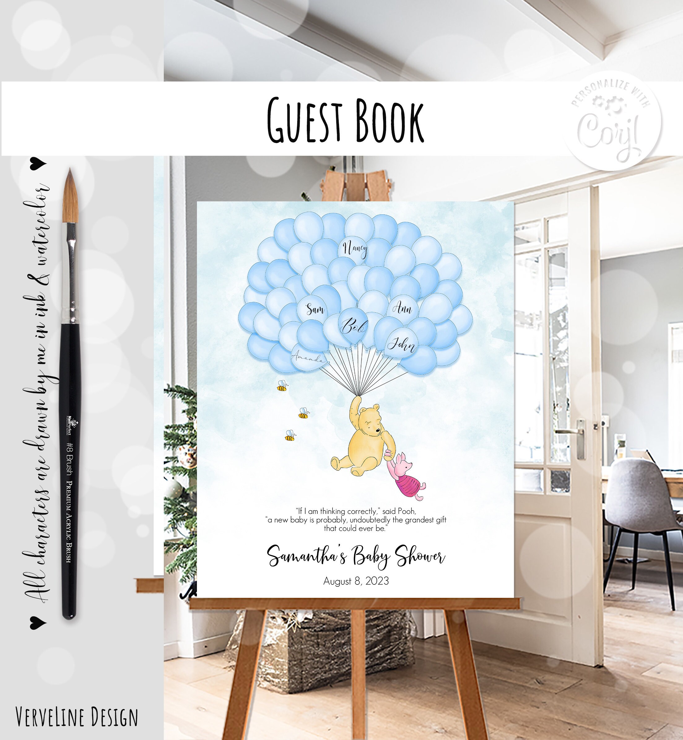 Editable Guest Book Classic Winnie the Pooh Birthday Party | Baby ...