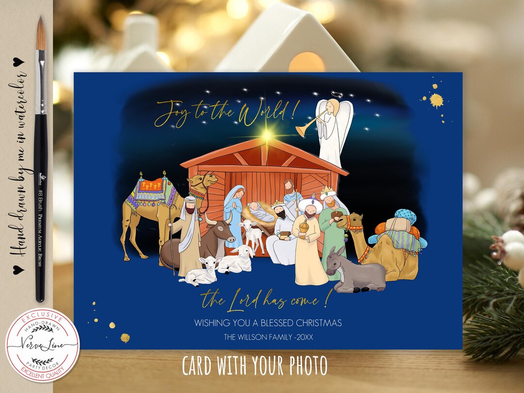 Editable Nativity Scene Christmas Card With Your Photo Joy to the World ...