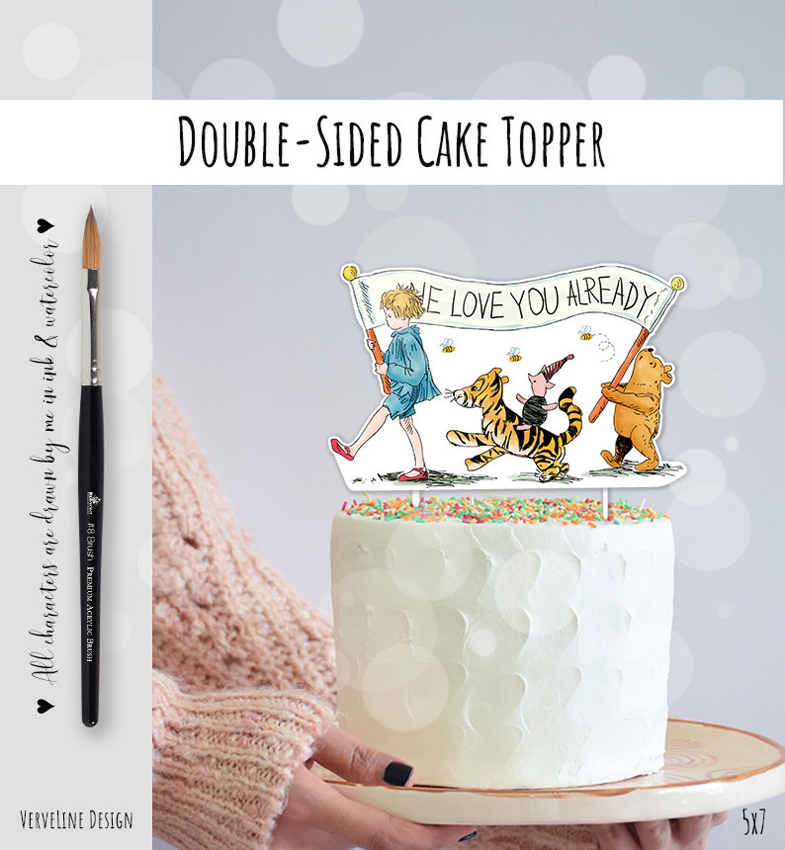 Double Sided Cake Topper Winnie the Pooh Classic Baby Shower We Love ...