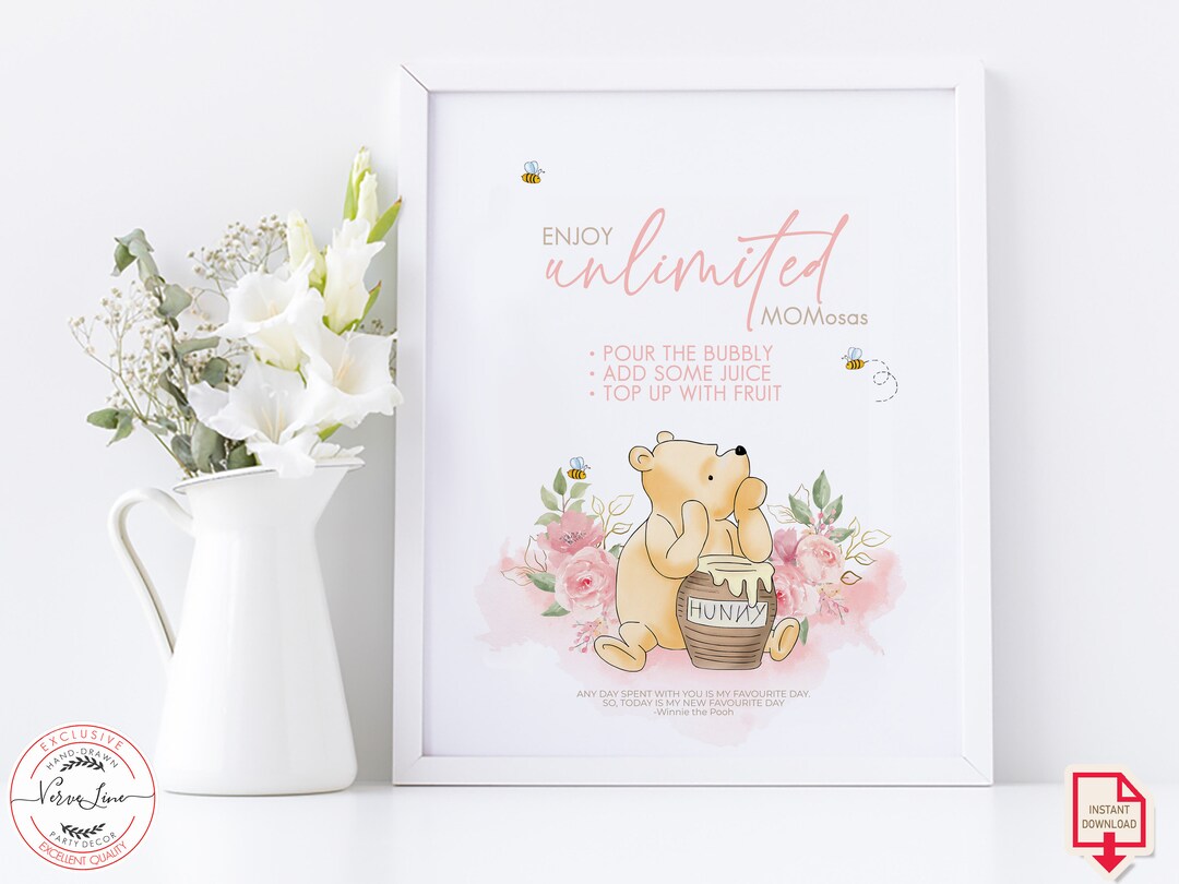 Table Sign Momosa Bar for a Classic Winnie the Pooh Baby Shower or ...