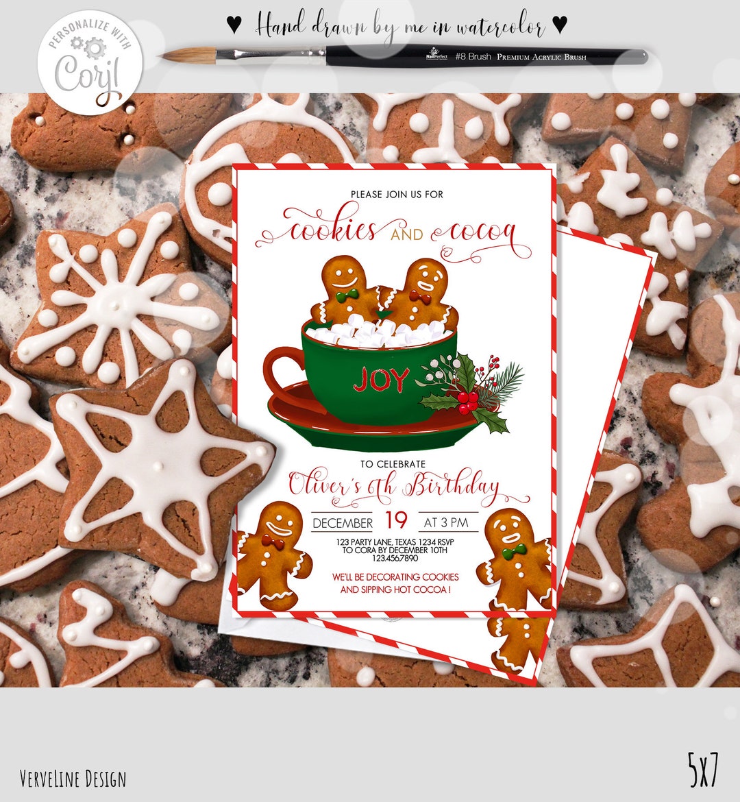 Editable Christmas Cookie Decorating Birthday Party Invitation, Hot ...