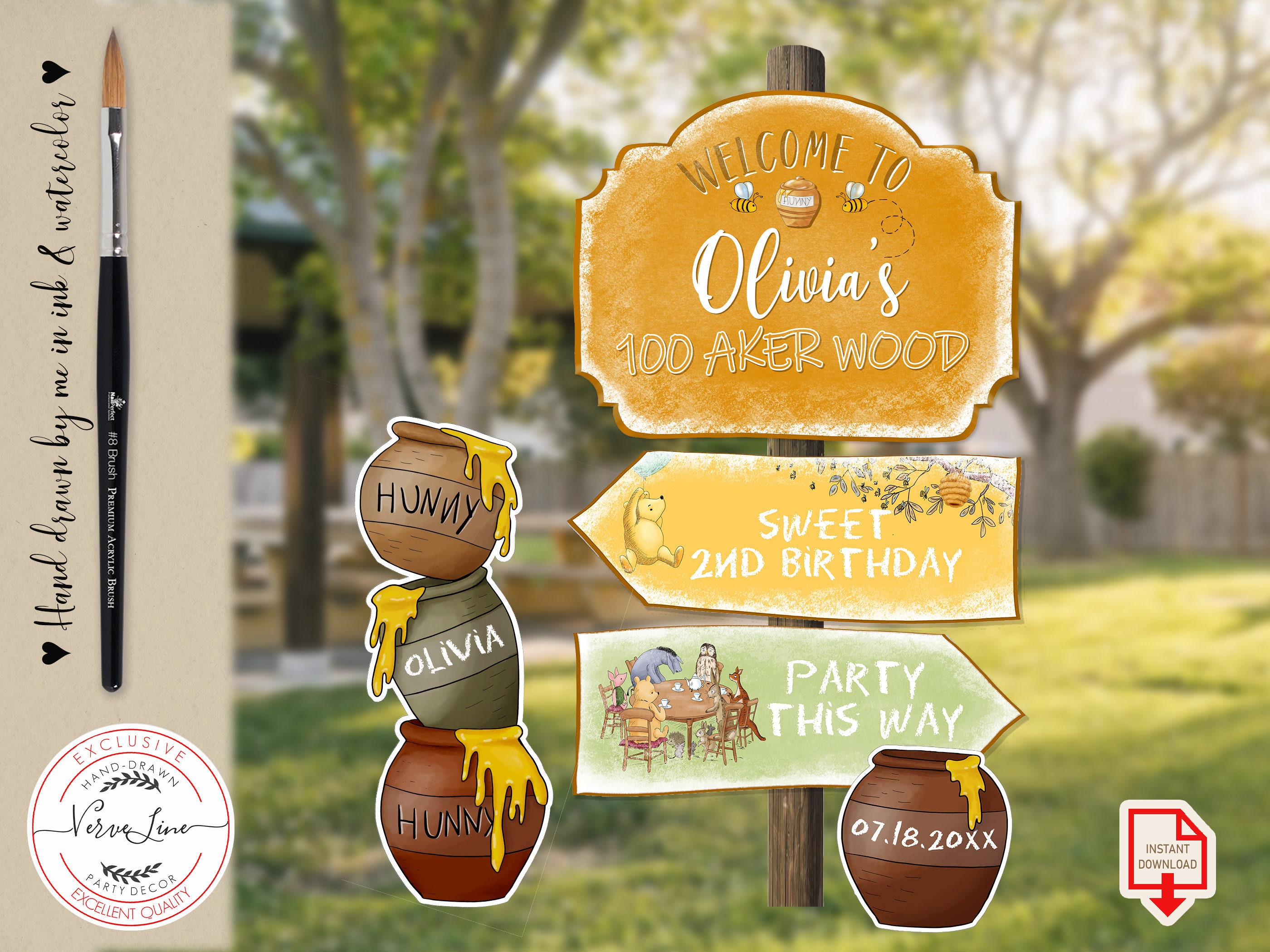 Editable Welcome Sign Classic Winnie the Pooh Directions Arrows and ...