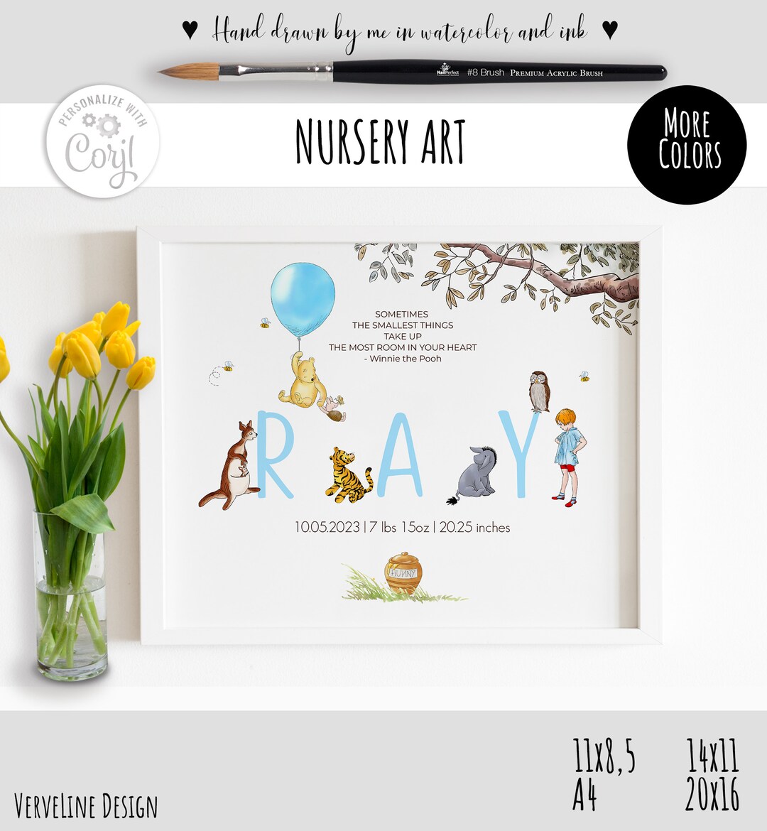 Editable Name Sign in the Classic Winnie the Pooh Style for a Boy|girl ...