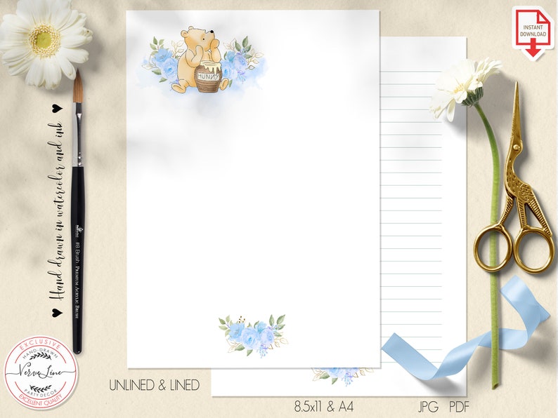 Classic Winnie the Pooh Printable Stationery Lined Unlined Paper ...