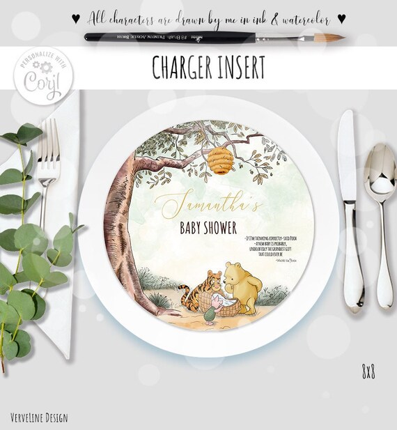 Editable Classic Winnie the Pooh Baby Shower Charger Plate | Etsy