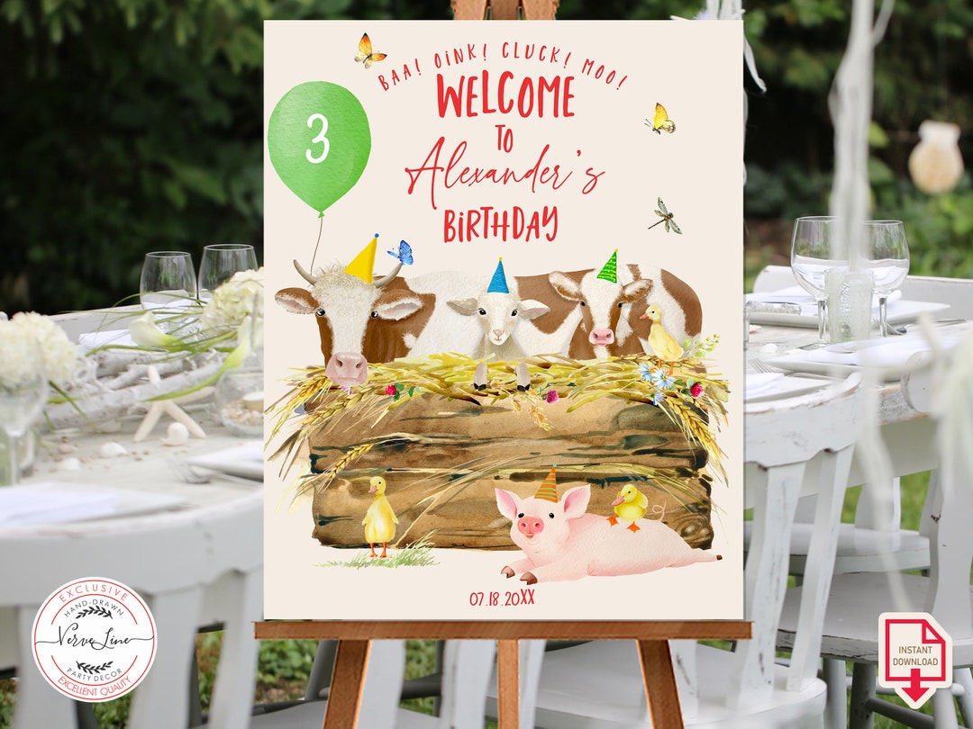 Editable Welcome Sign Farm Animals Barnyard Birthday Boy Girl ANY AGE ...