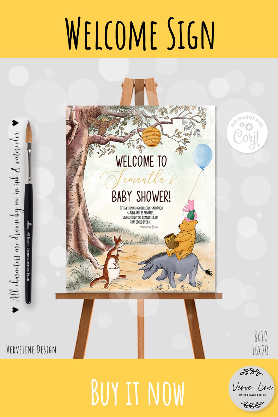 Editable Welcome Sign Classic Winnie the Pooh Baby | Etsy