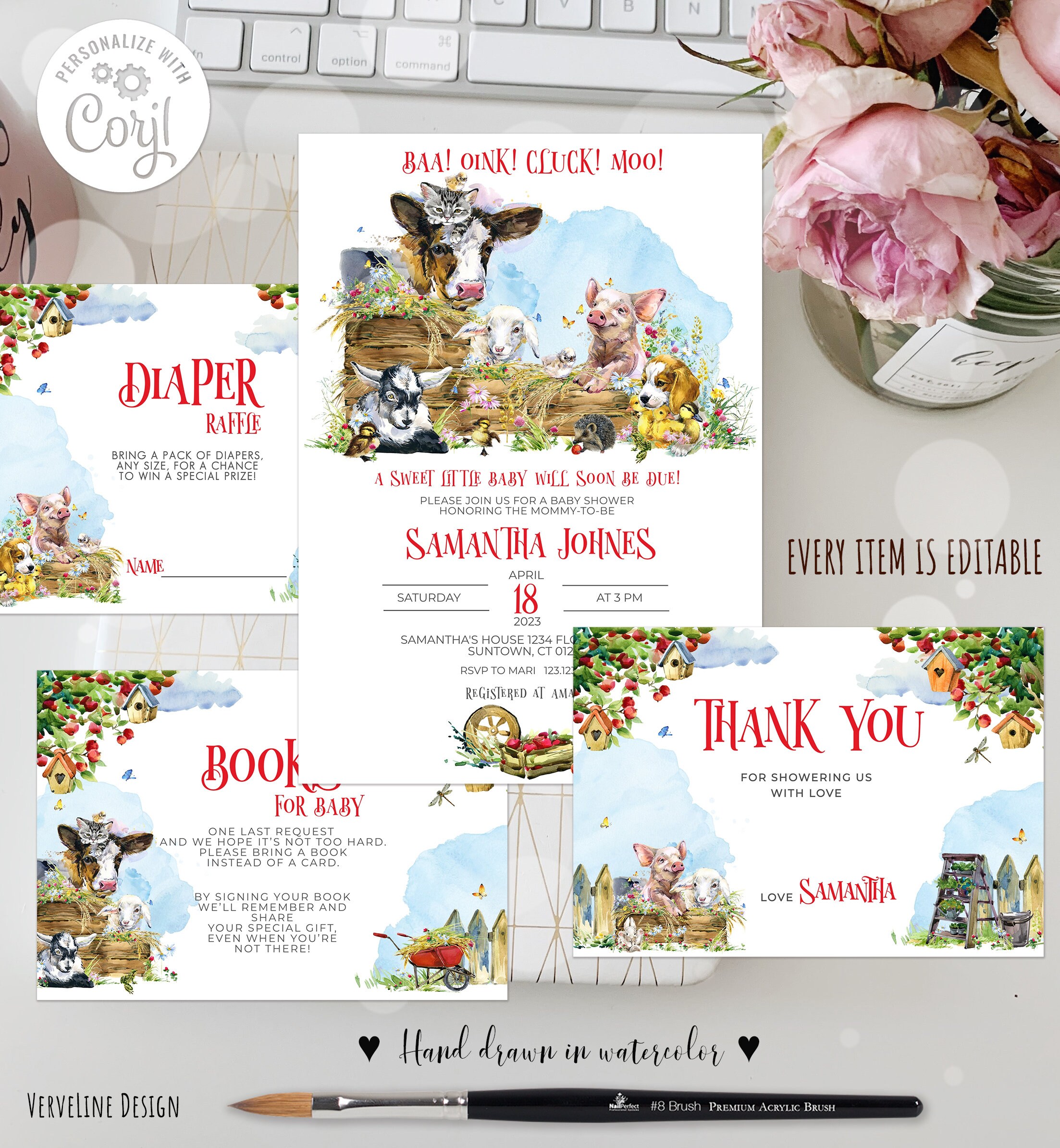 Editable Farm Animals Barnyard Baby Shower Sprinkle Boy Girl - Etsy