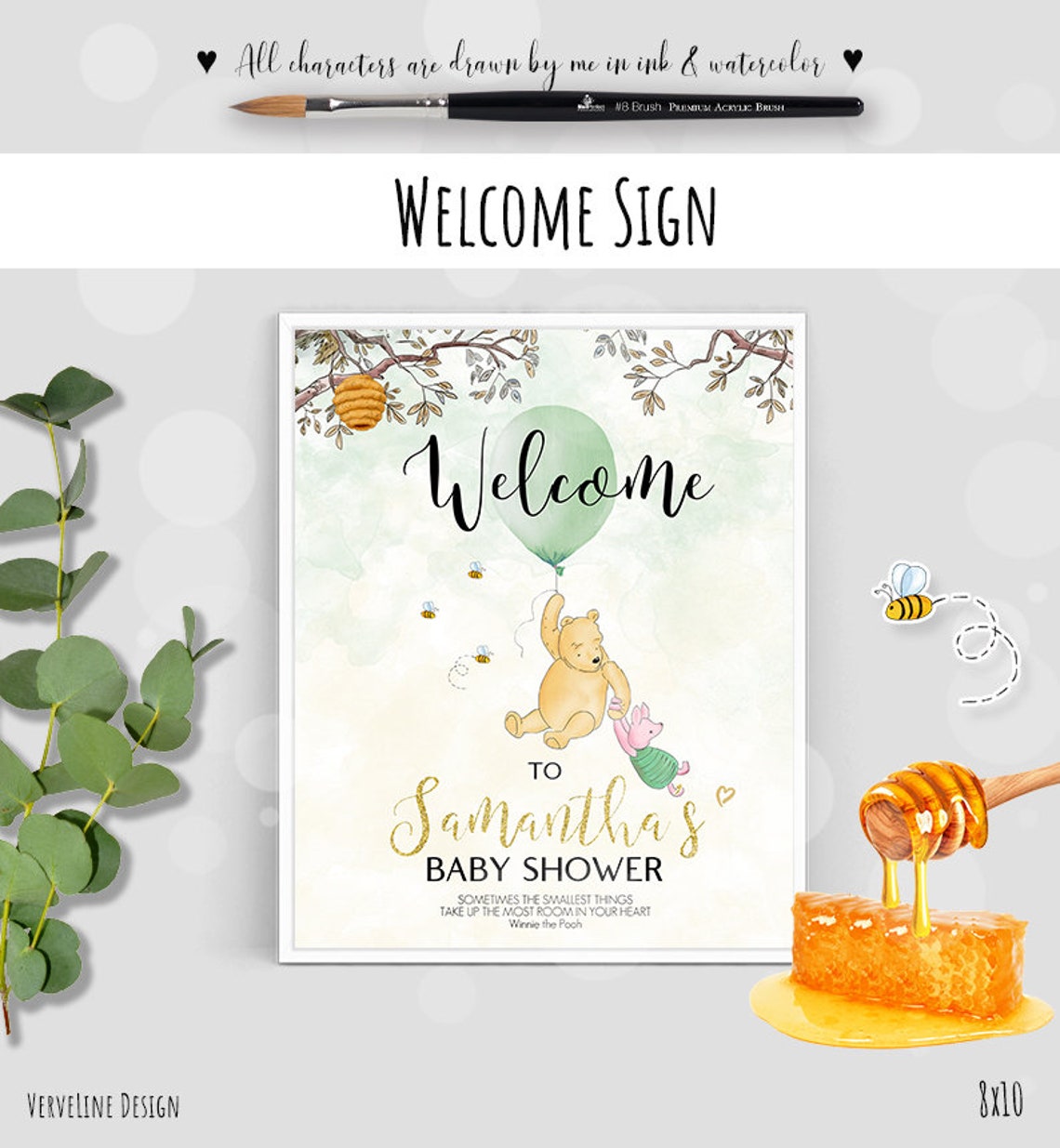 Editable Welcome Sign Classic Winnie the Pooh Birthday Baby - Etsy