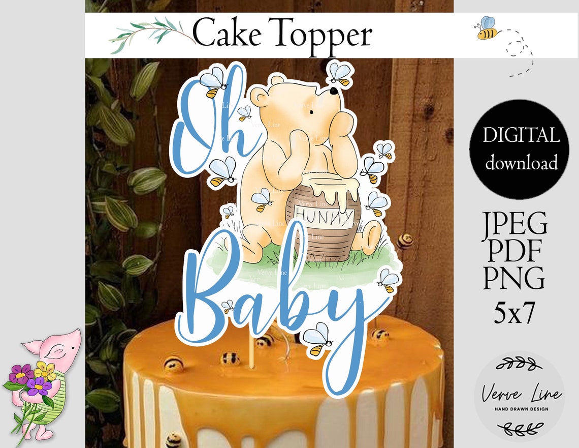 Cake Topper Classic Baby Shower " Oh Baby" Blue 5x7" DIGITAL Download ...