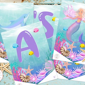 Mermaid Alphabet Banner Letters A to Z Numbers for a Themed Under the ...