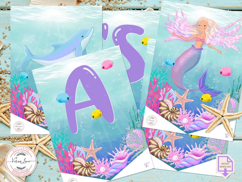 Mermaid Alphabet Banner Letters A to Z Numbers for a Themed Under the ...