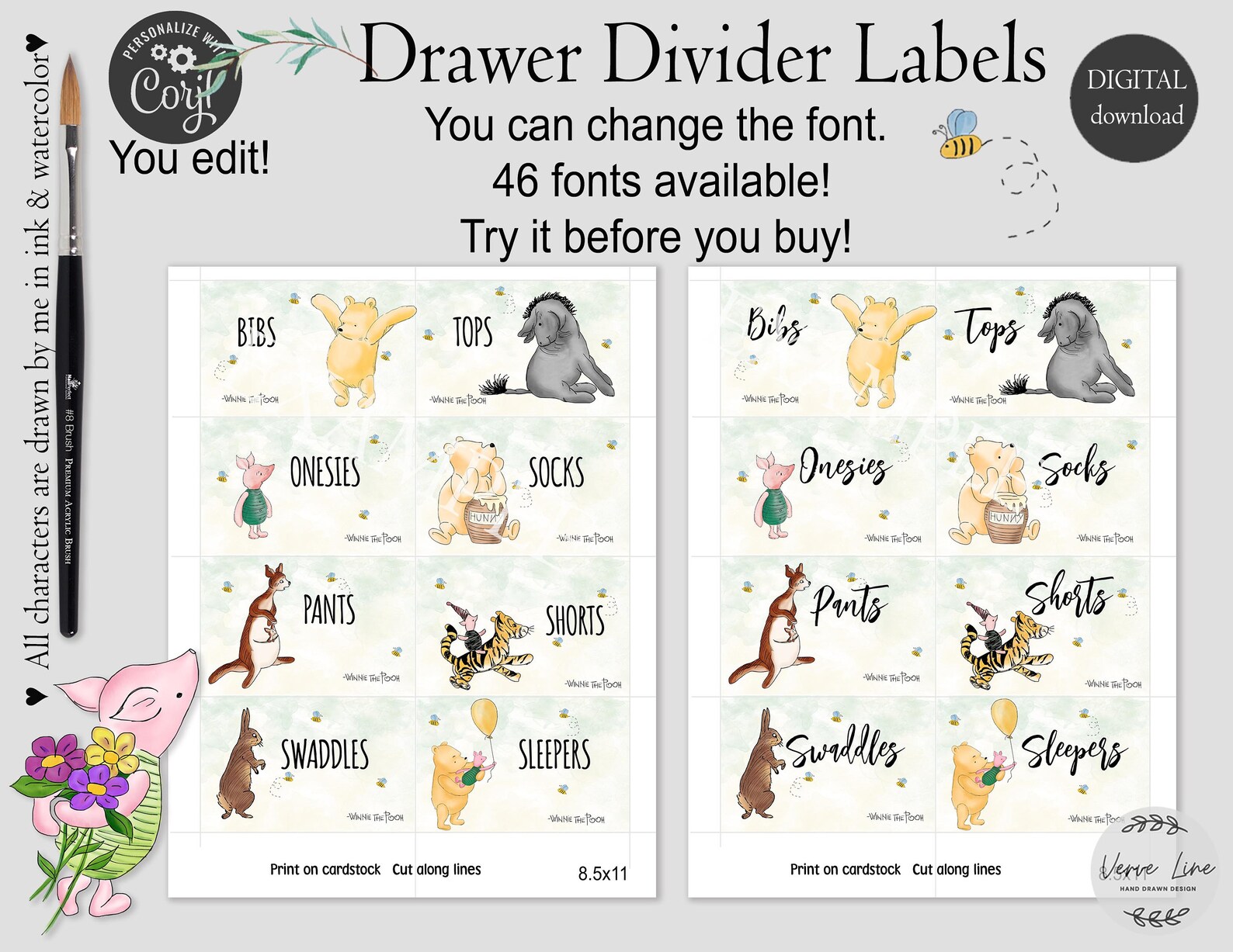 Editable Drawer Divider Labels With 26 Hand-drawing Classic - Etsy