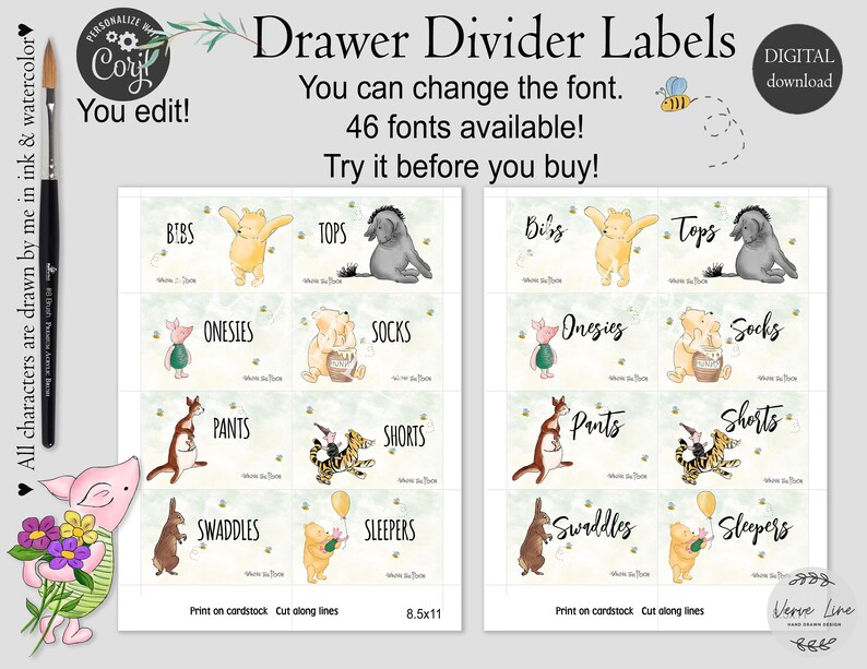 Editable Drawer Divider Labels With 26 Hand-drawing Classic - Etsy
