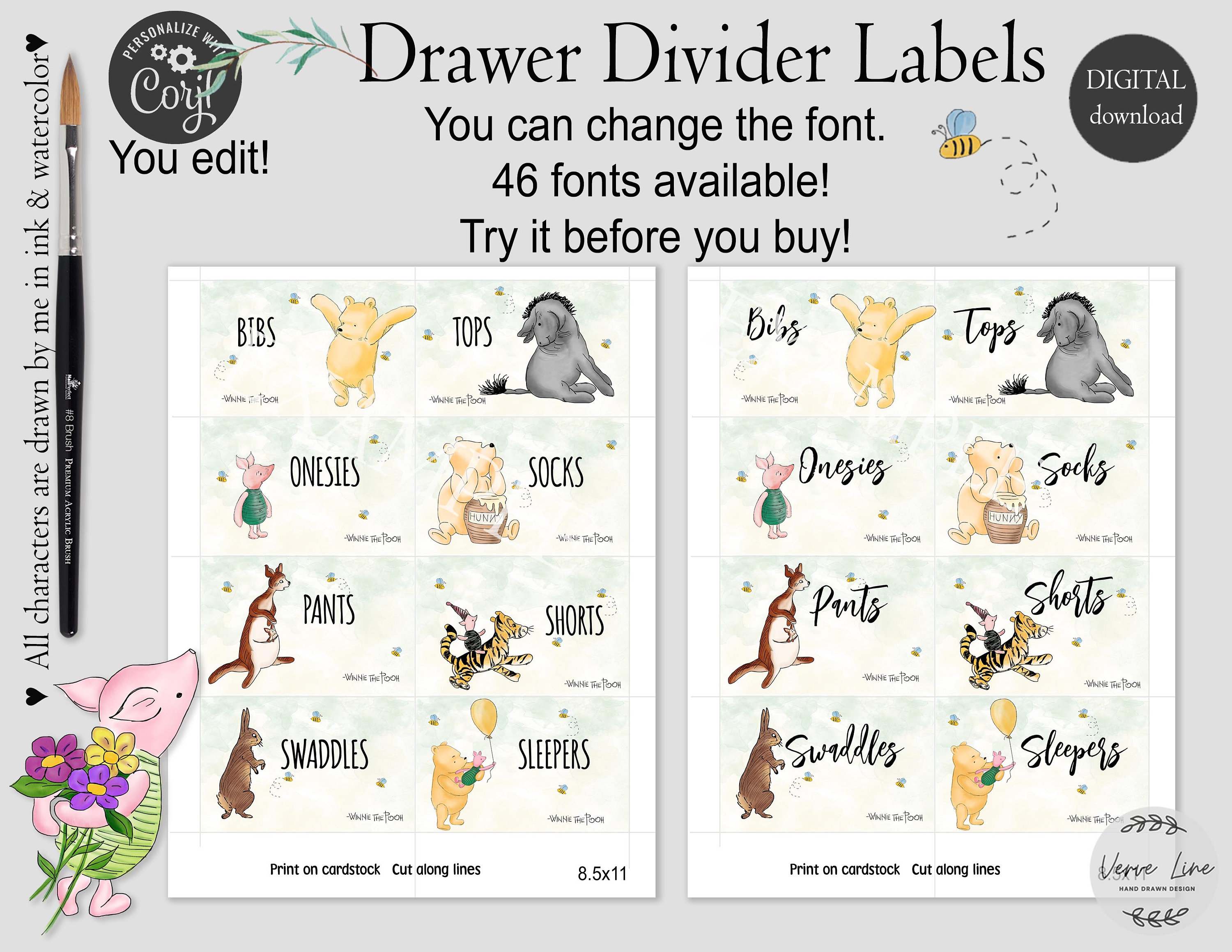 Editable Drawer Divider Labels With 26 Hand-drawing Classic - Etsy