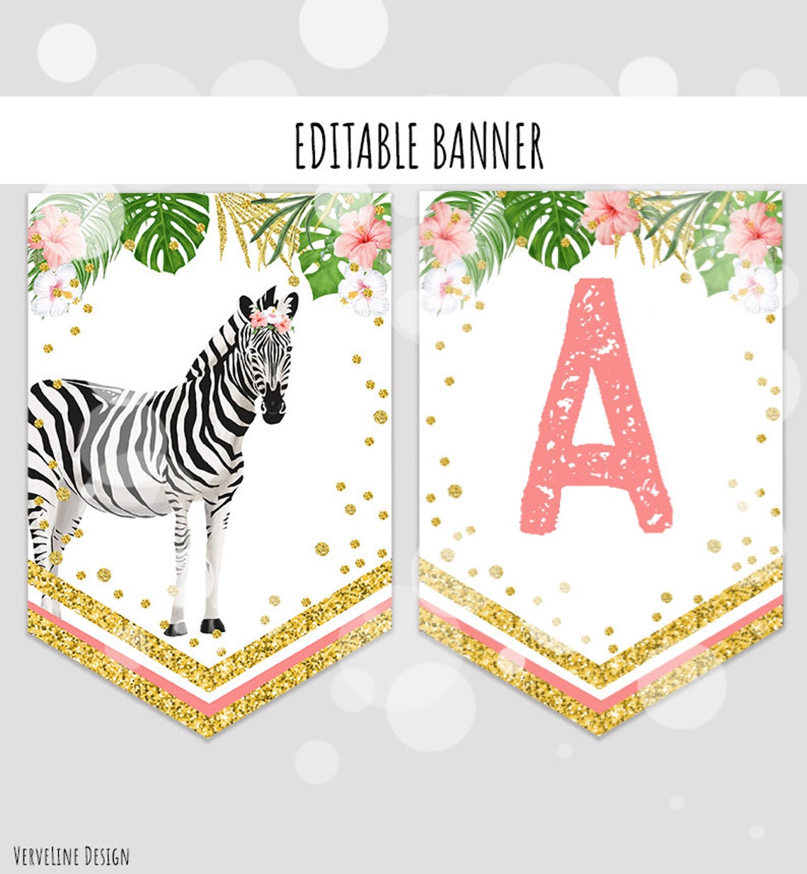 Editable Banner Wild One Safari Jungle Tropical Party Kids Birthday ...