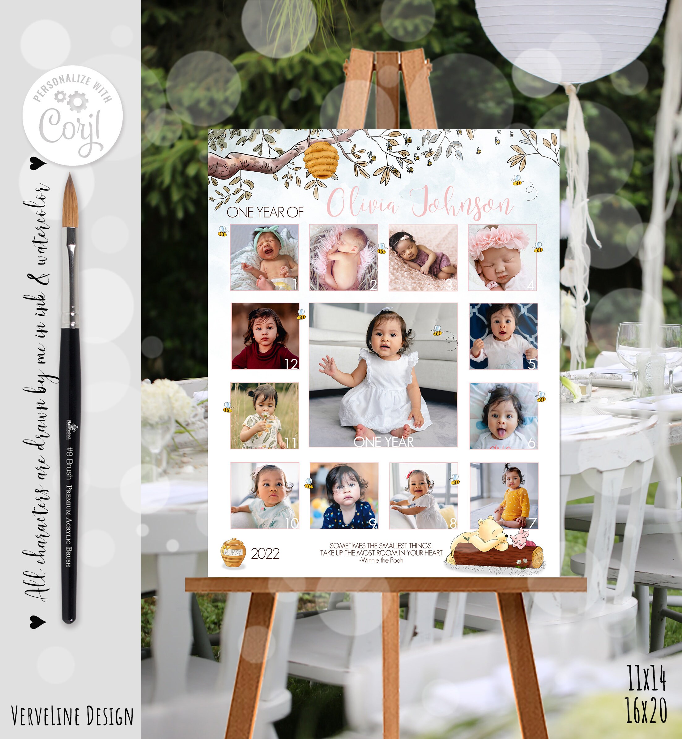 Editable Photo Collage 1st Year Girl Classic Winnie the Pooh - Etsy UK